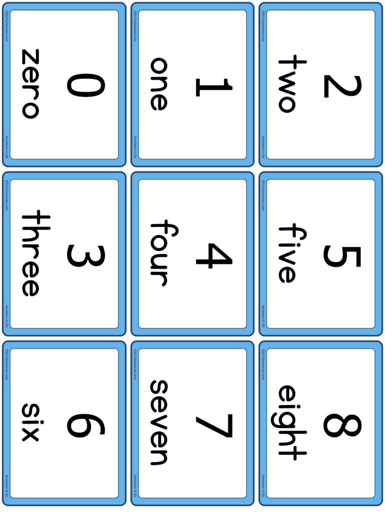 Numbers 1 to 10 – ESL Flashcards