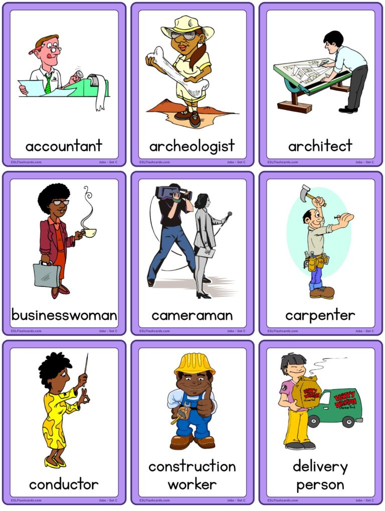 Jobs Flashcards – Set A – ESL Flashcards
