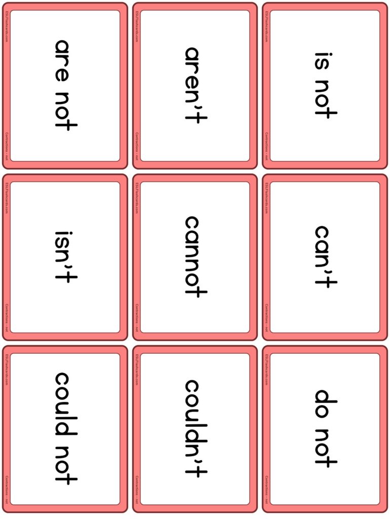 Contractions with NOT – ESL Flashcards