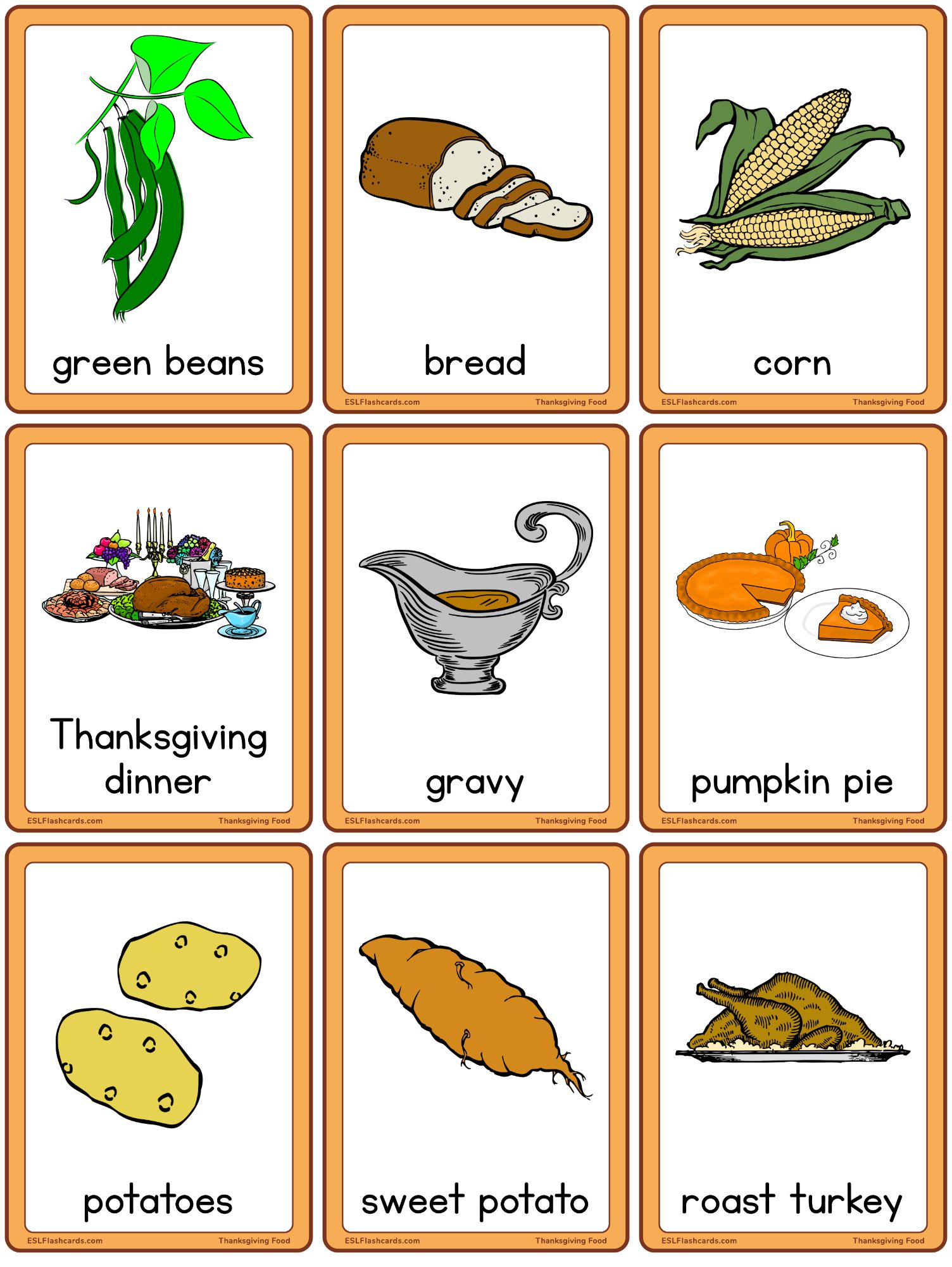 Thanksgiving Food ESL Flashcards