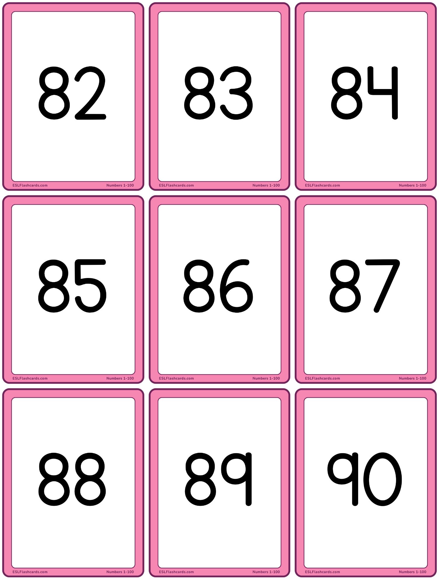 Printable Numbers 1 100 Flashcards Numbers Flashcards Learnenglish 