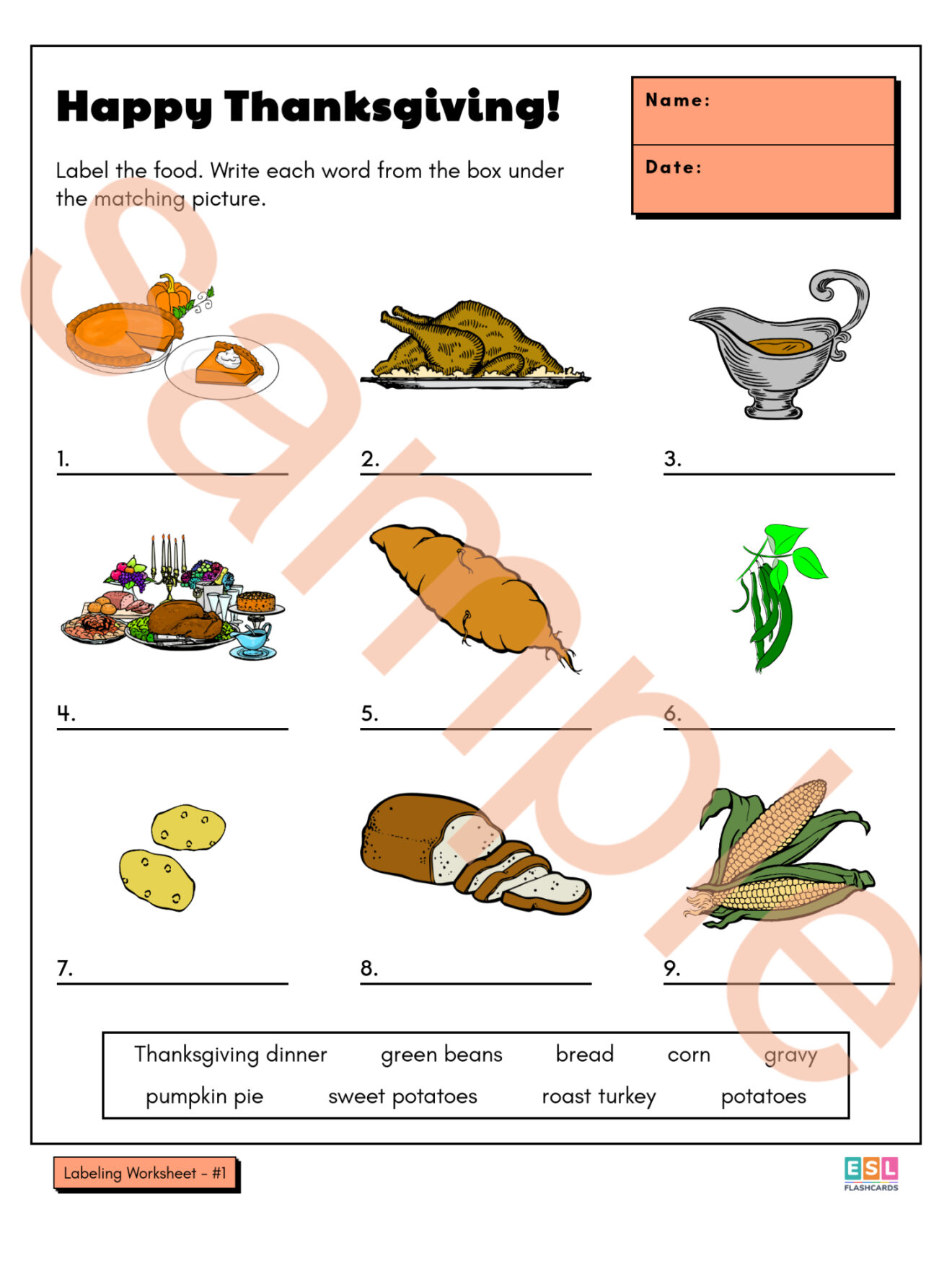 Thanksgiving Worksheets – ESL Flashcards