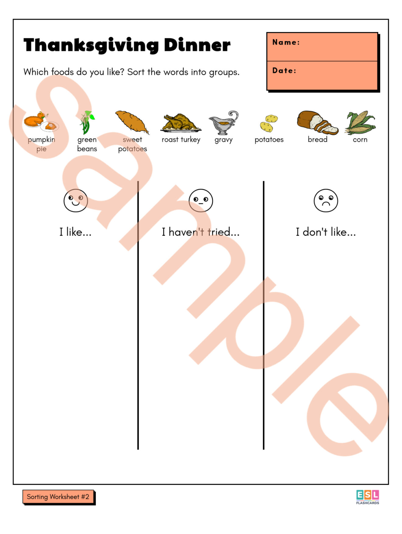 Thanksgiving Worksheets – ESL Flashcards