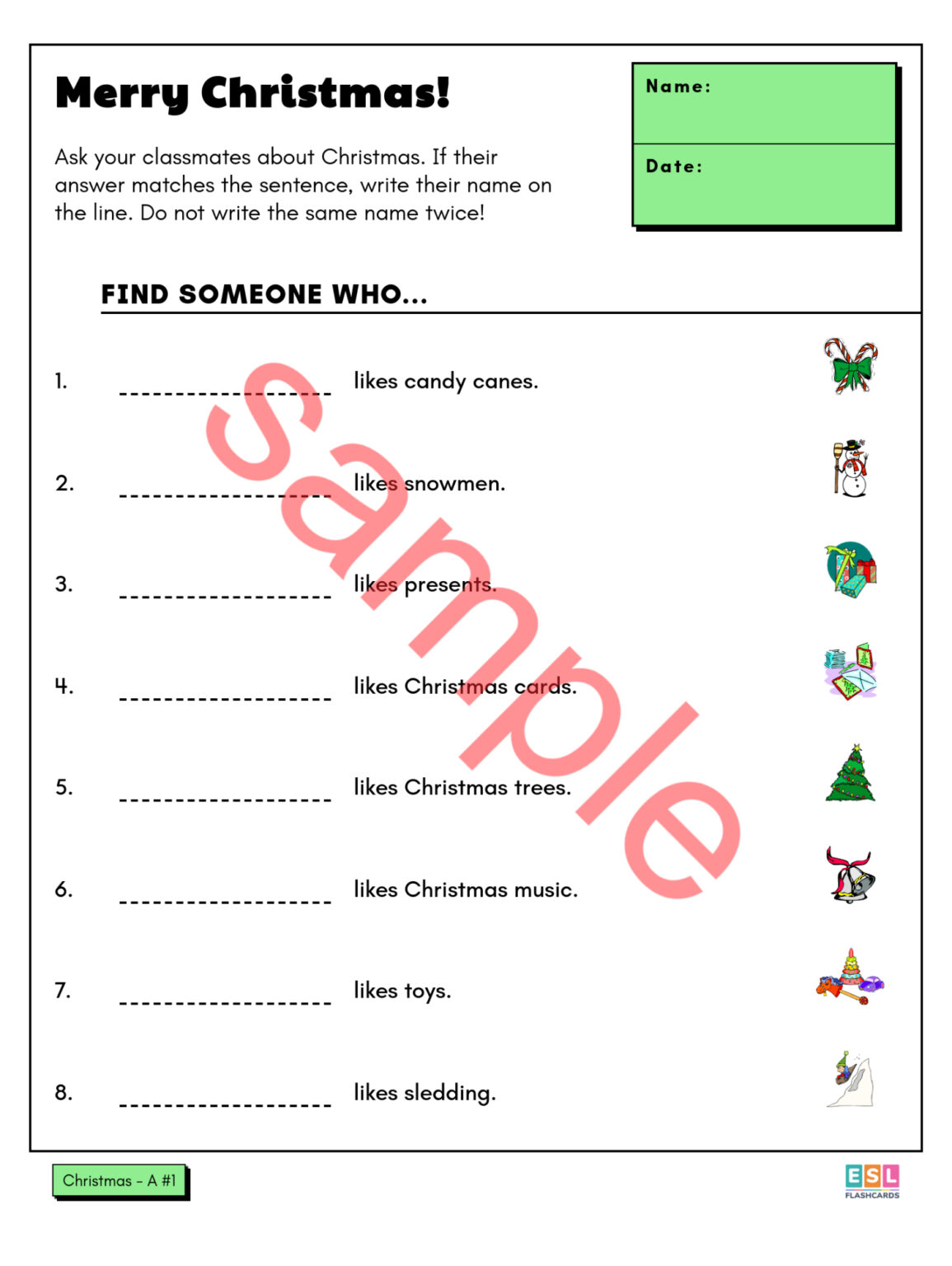 Christmas Worksheets – ESL Flashcards