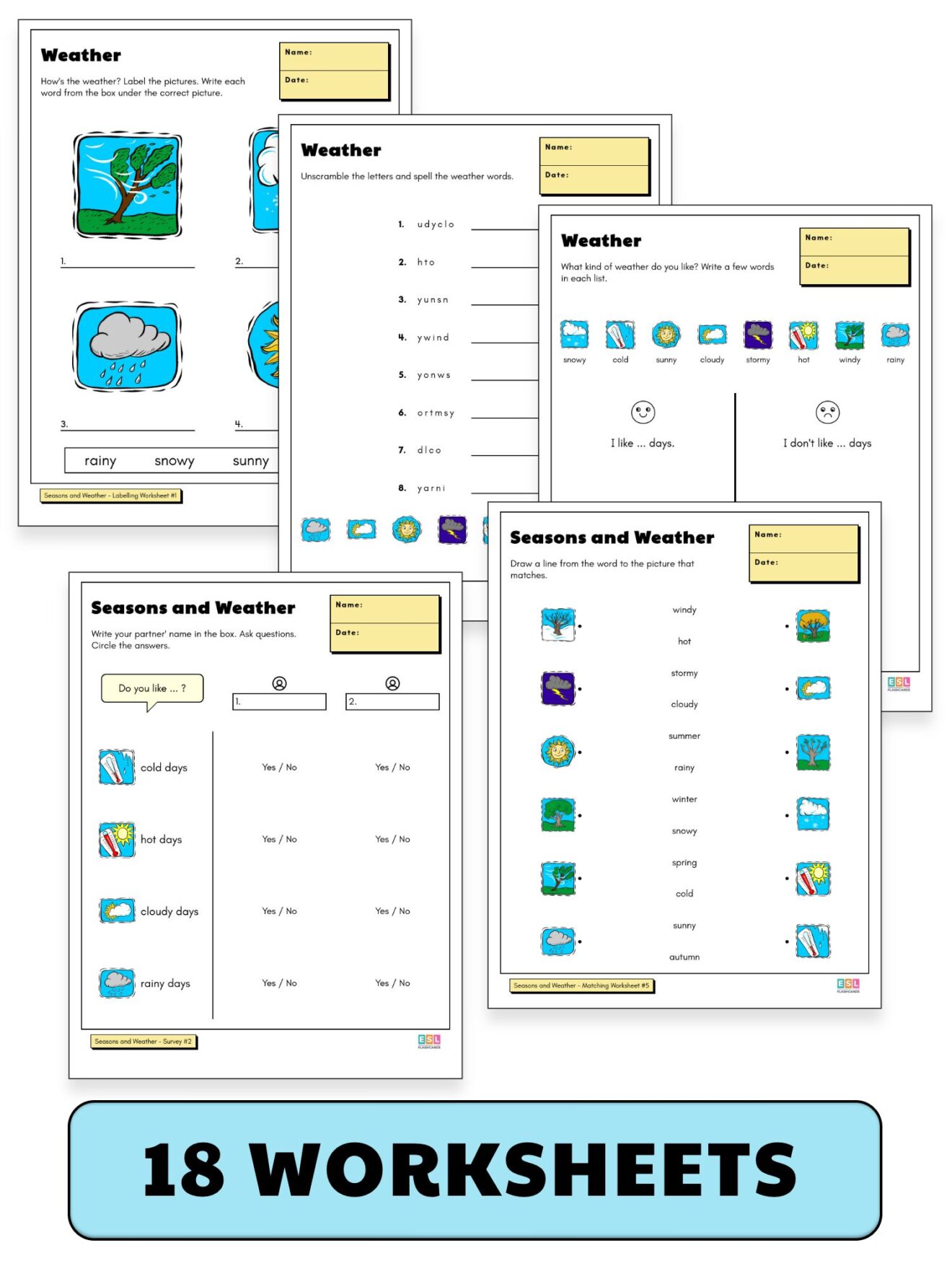 Seasons and Weather Worksheets – ESL Flashcards